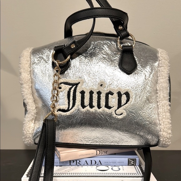 Juicy Couture | Bags | Juicy Couture Shear Genius Silver Satchel Sherpa ...